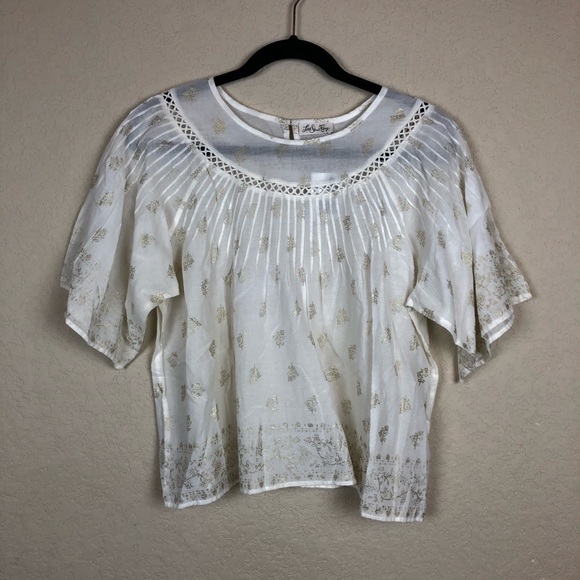 LoveShackFancy | Tops | Loveshackfancy Isabella Gold Foil Print Boxy ...